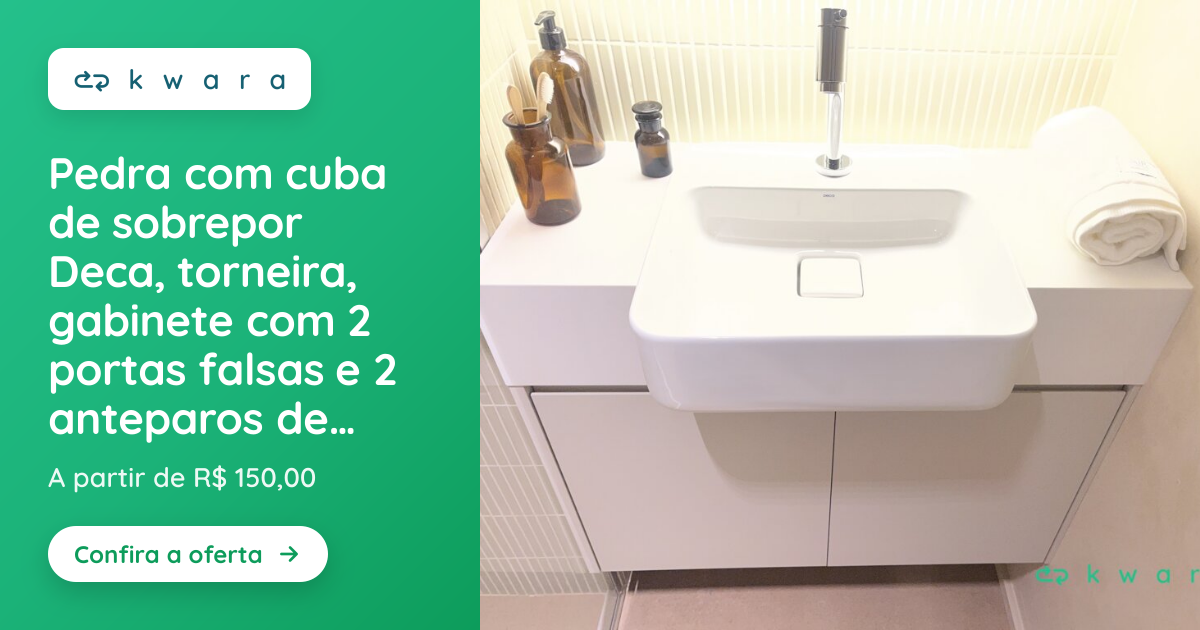 Pedra com cuba de sobrepor Deca, torneira, gabinete com 2 portas falsas ...